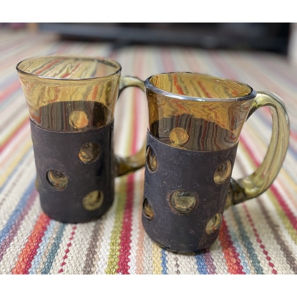 Dining | 2 Vintage Derflinger Brutalist Imprisoned Metal Amber Mugs ...